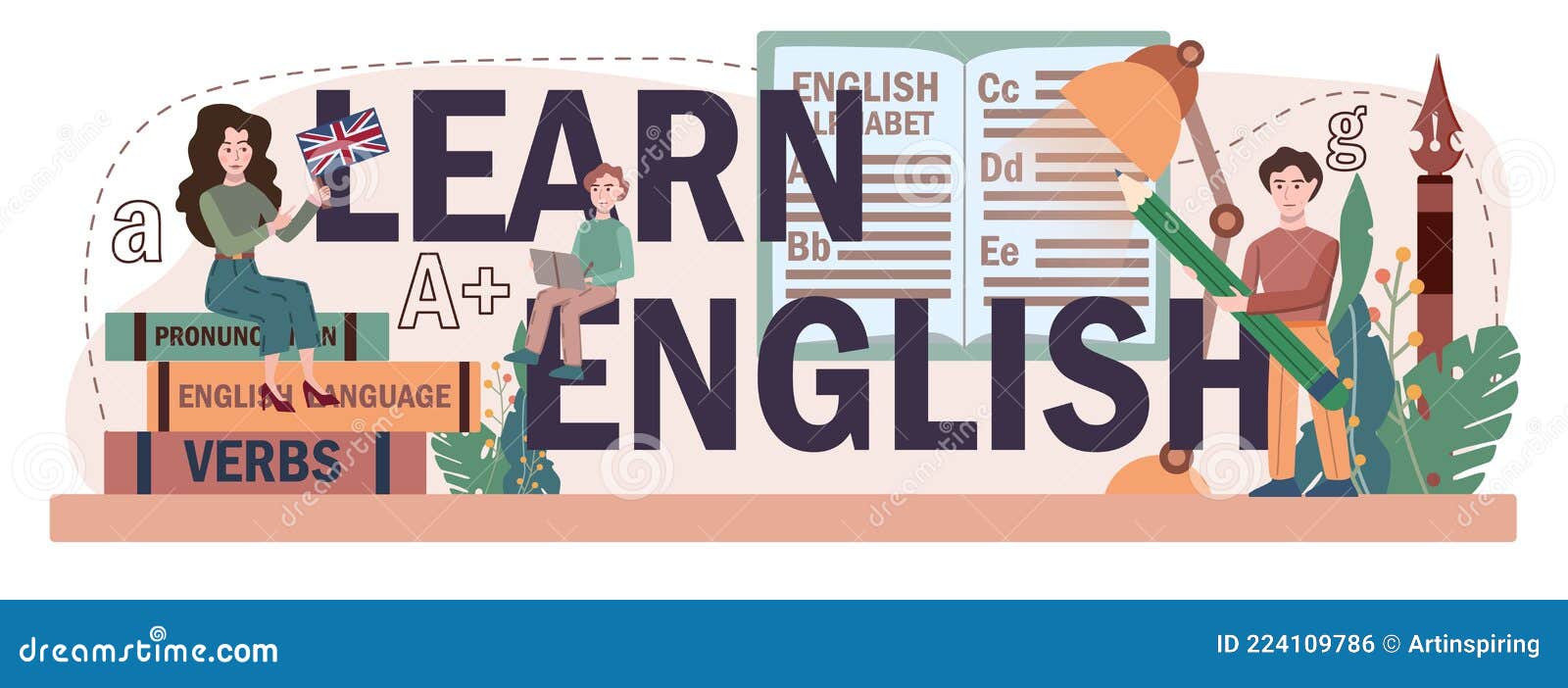 Learn English Typographic Header. Study Foreign Languages in School ...