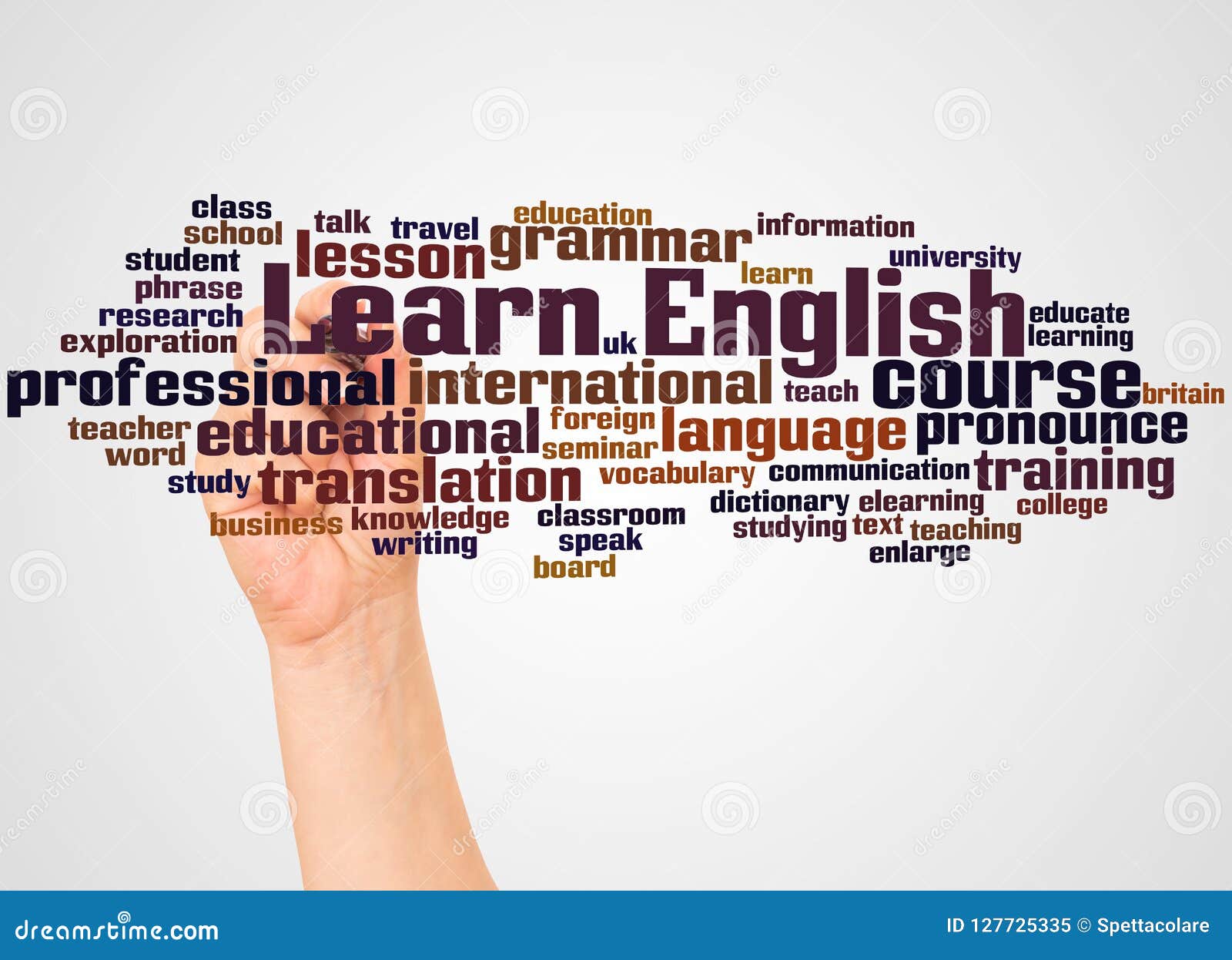 Learn English Word Cloud and Hand with Marker Concept Stock Image ...