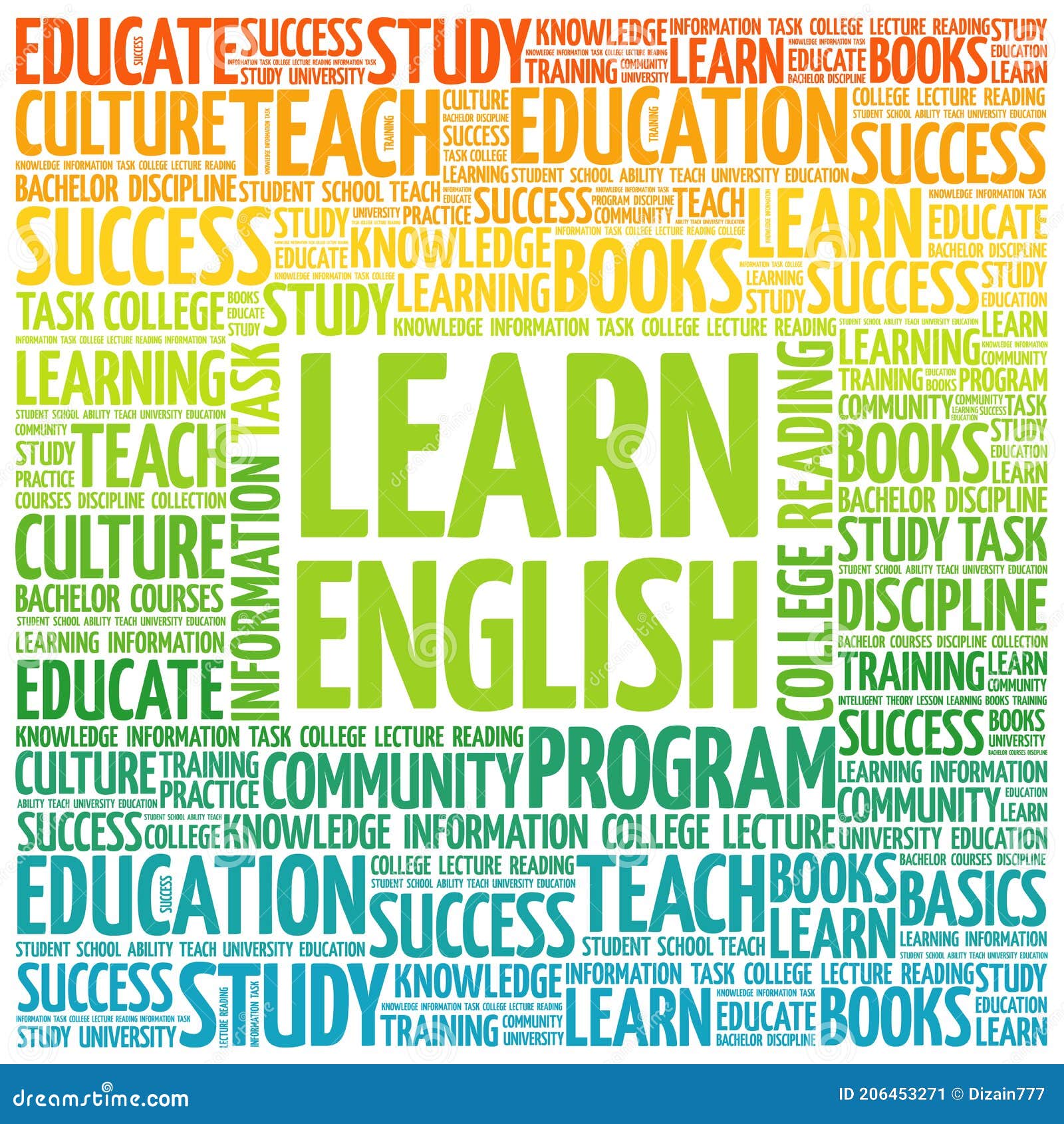 Learn English word cloud stock illustration. Illustration of enlarge - 206453271