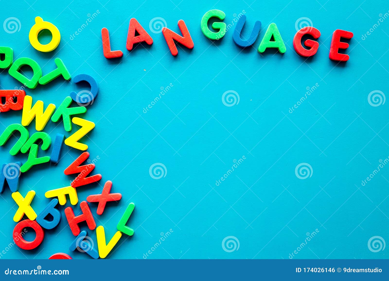 Learn Foreign Language. Concept with Letters on Blue Background Top ...