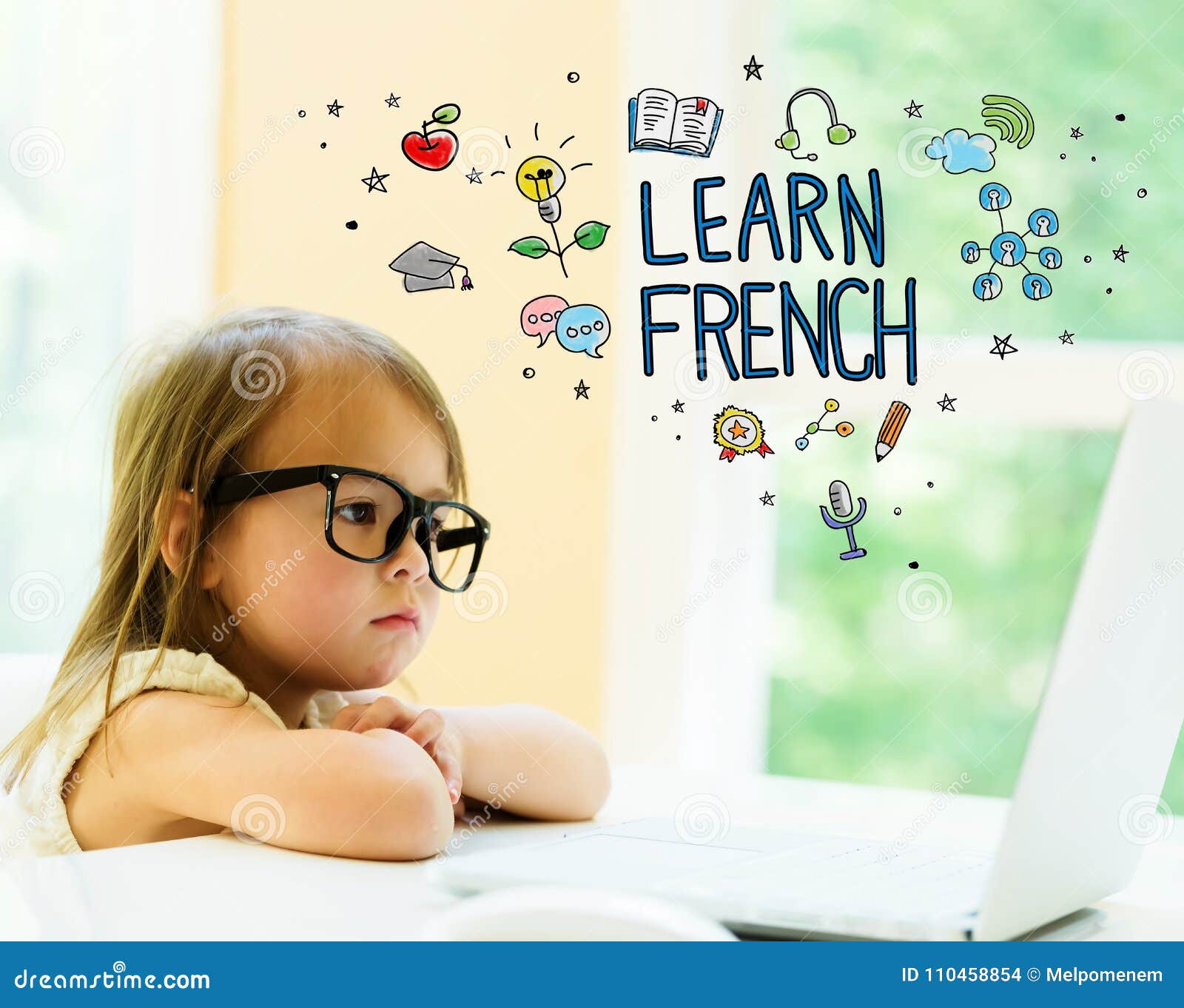 Learn French Text with Little Girl Stock Photo - Image of business ...