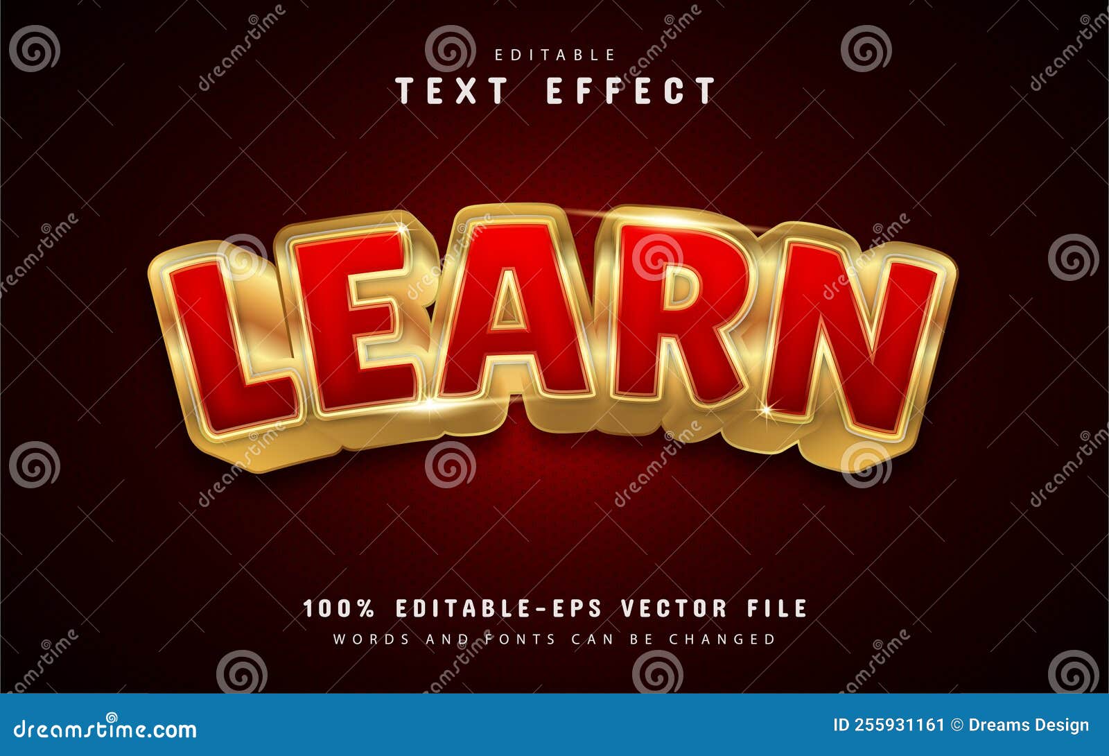 Learn gold text effect stock vector. Illustration of school - 255931161