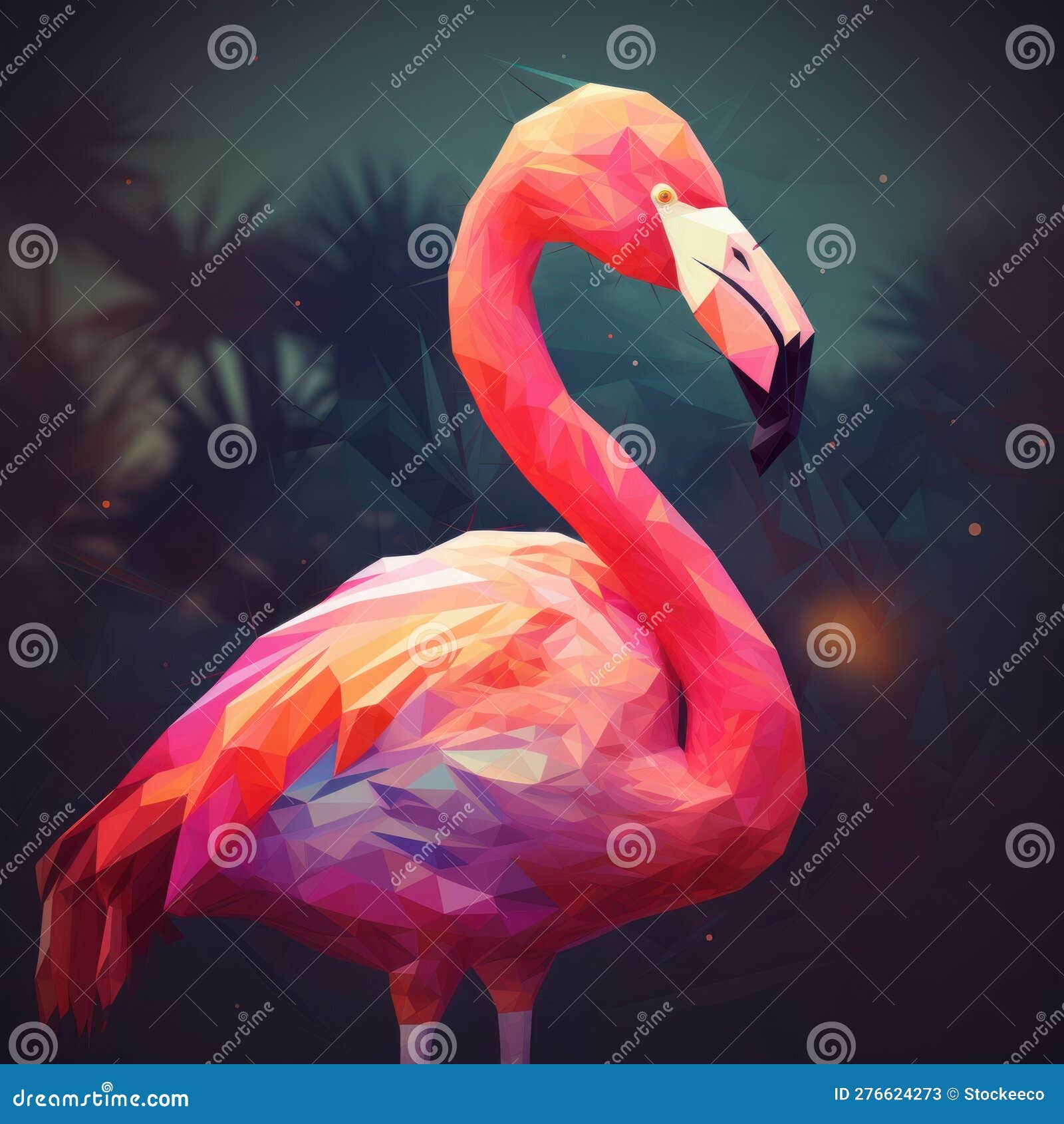 Low Poly Flamingo Portrait in Surreal Style Stock Illustration ...