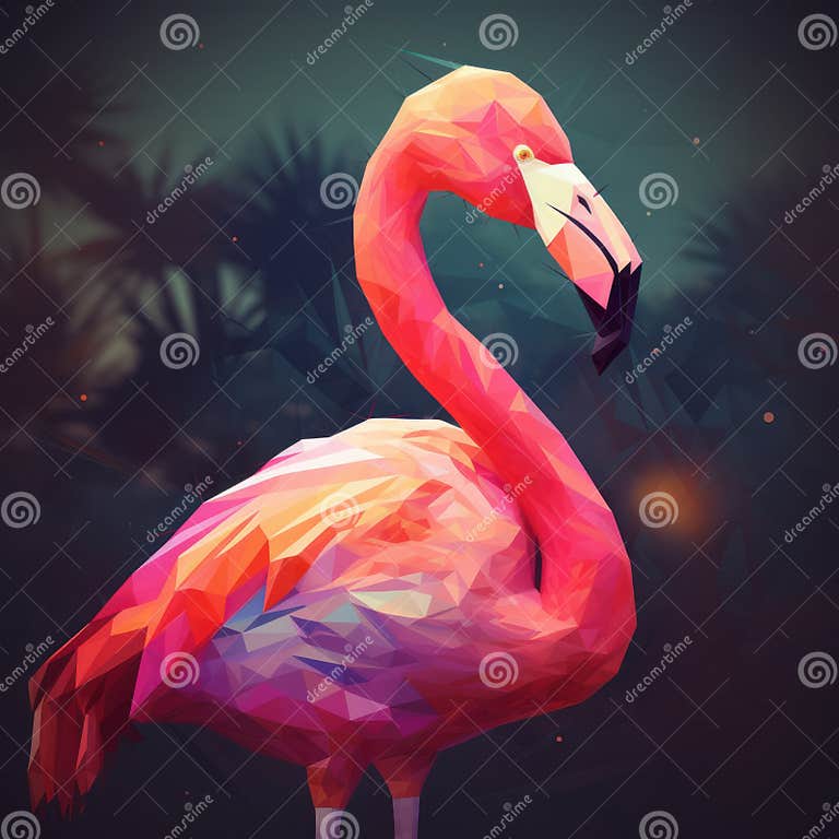 Low Poly Flamingo Portrait in Surreal Style Stock Illustration ...