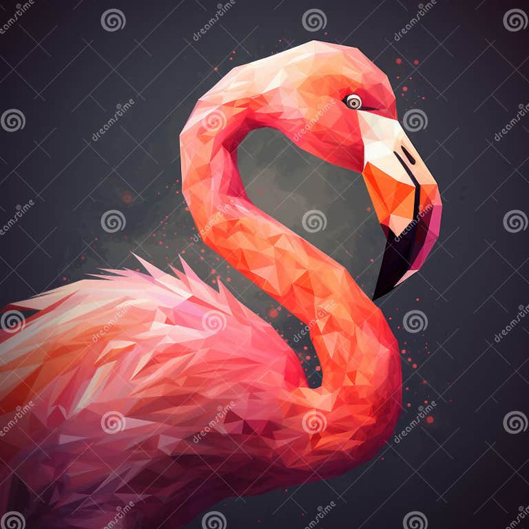 Low Poly Flamingo Portrait in Surreal Style Stock Illustration ...