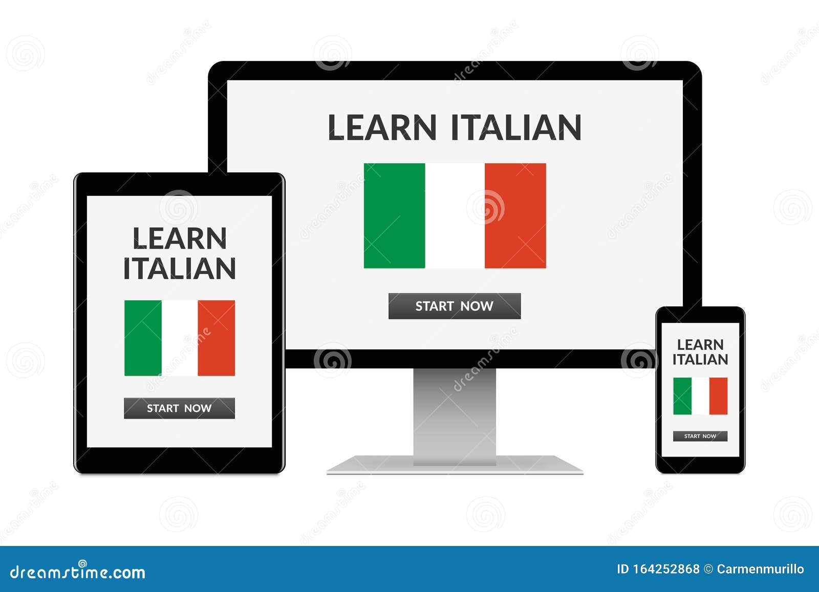 Learn Italian Concept on Electronic Devices Isolated on White ...