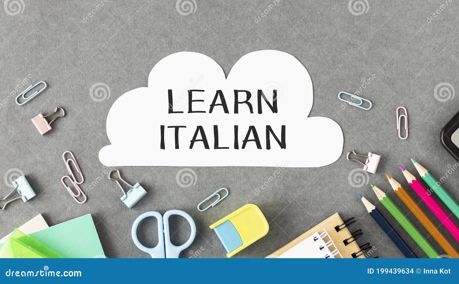 Learn Italian Text Written on a Paper with Pencils Stock Photo - Image ...
