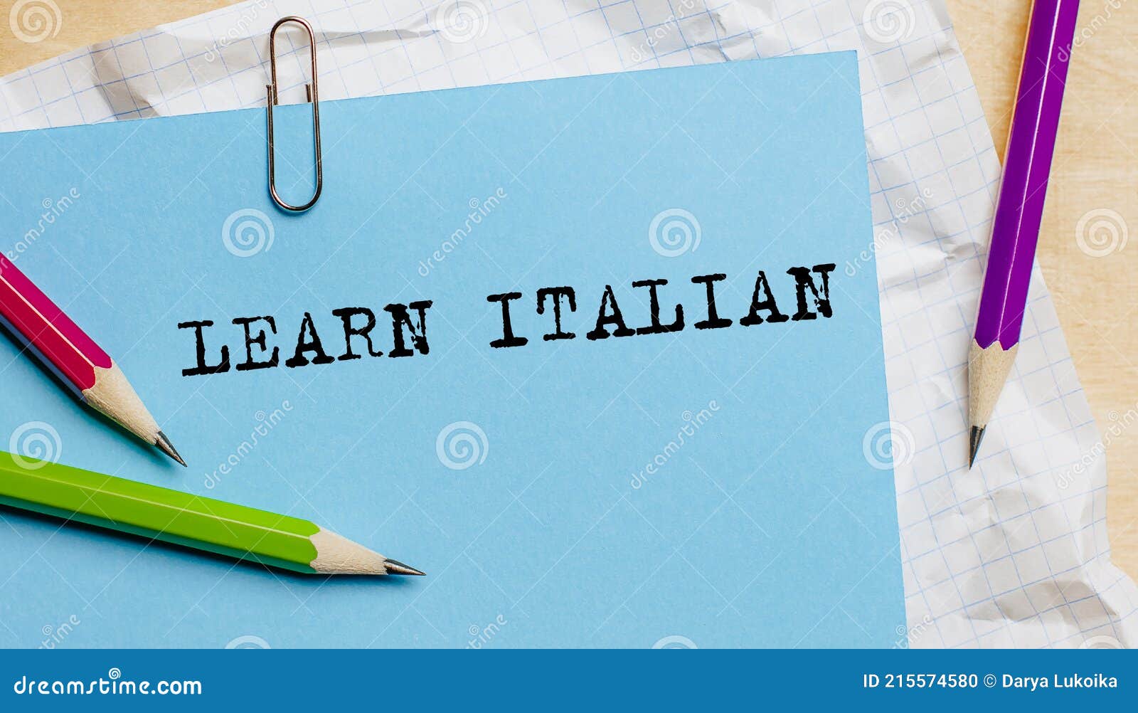 Learn Italian Text Written on a Paper with Pencils in Office Stock ...