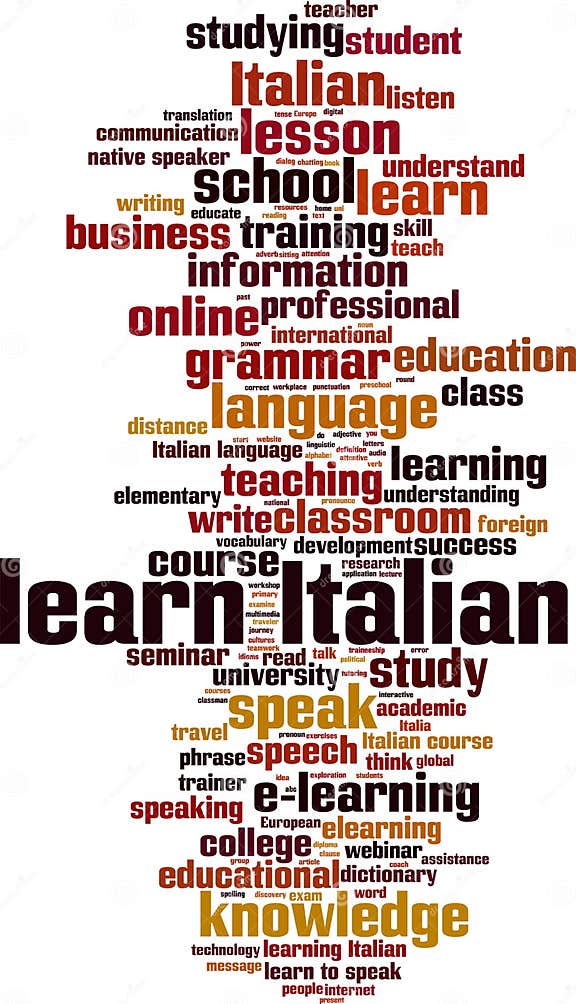 Learn Italian word cloud stock vector. Illustration of write - 208902703
