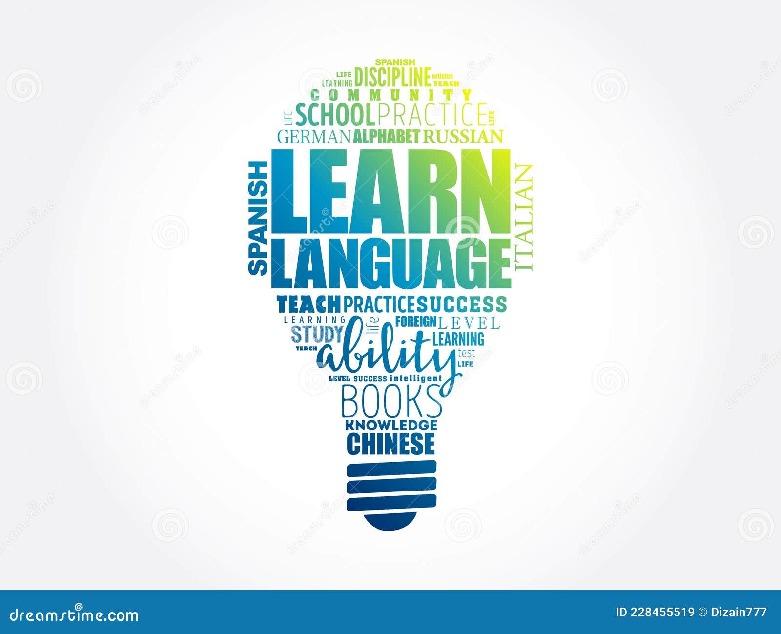 Learn Language Light Bulb Word Cloud Collage, Education Concept ...