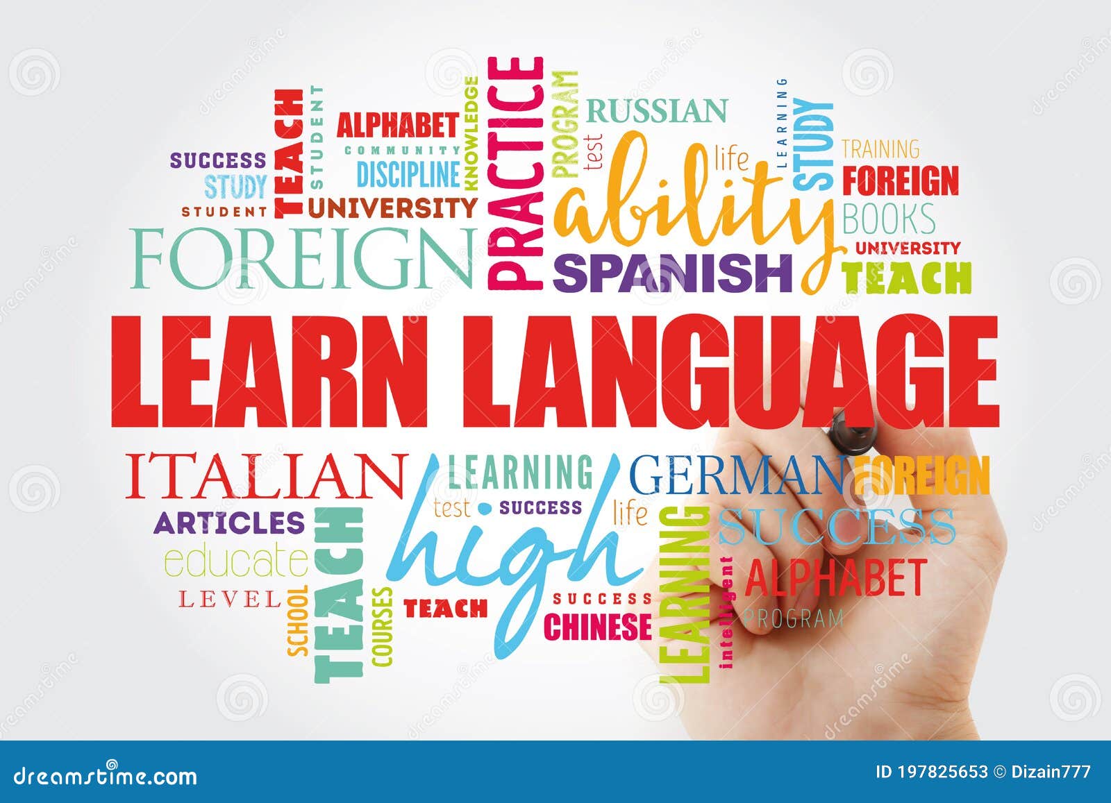 Learn Language word cloud stock illustration. Illustration of greet ...
