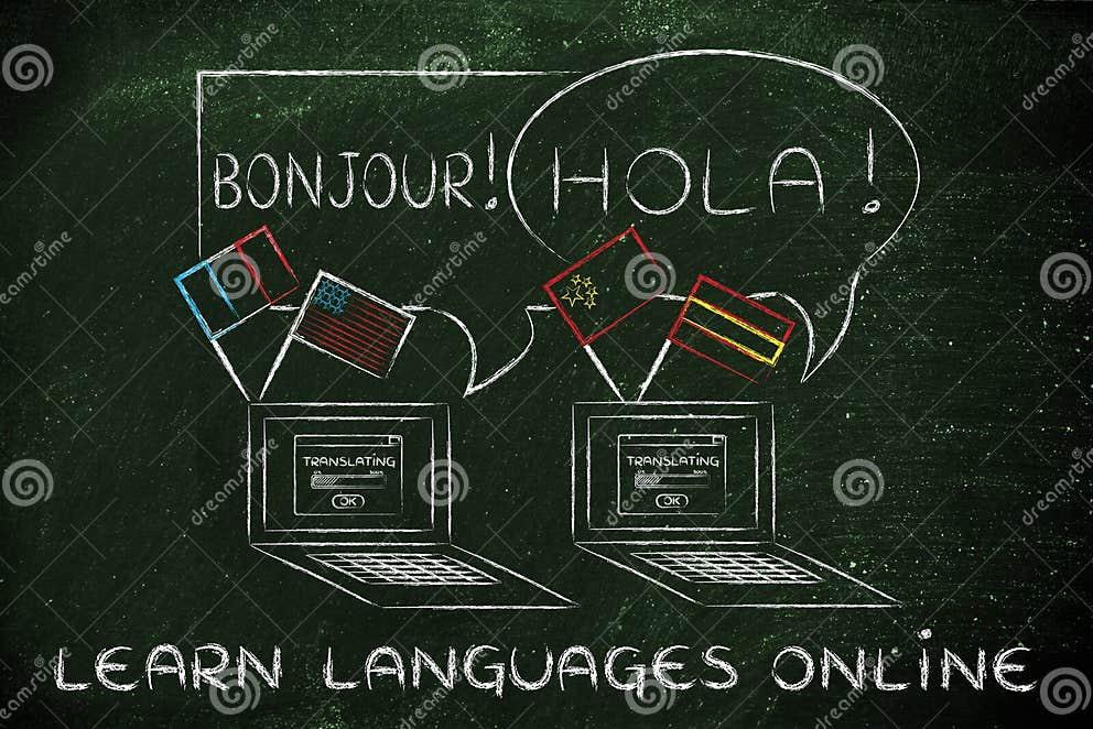 Learn Languages Online: Laptop with Different Flags Stock Photo - Image ...