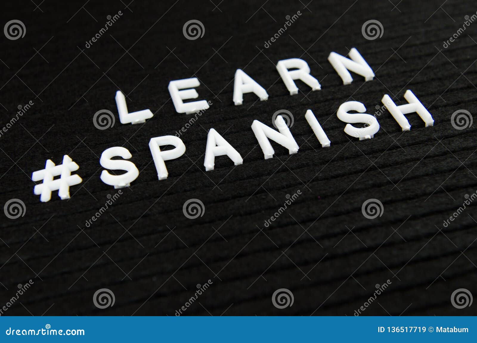 Learn Spanish Language, Modern Looking Sign on Black Background Stock ...