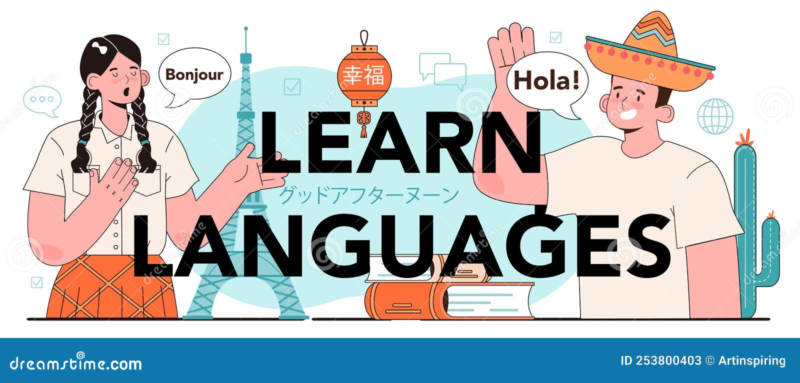 Learn Languages Typographic Header. Professor Teaching Foreign ...