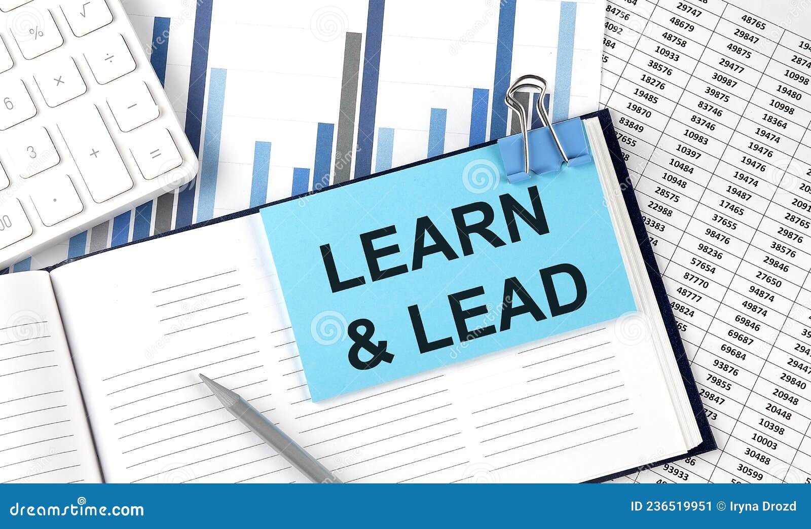 LEARN and LEAD Text on Blue Sticker on the Chart Background Near ...