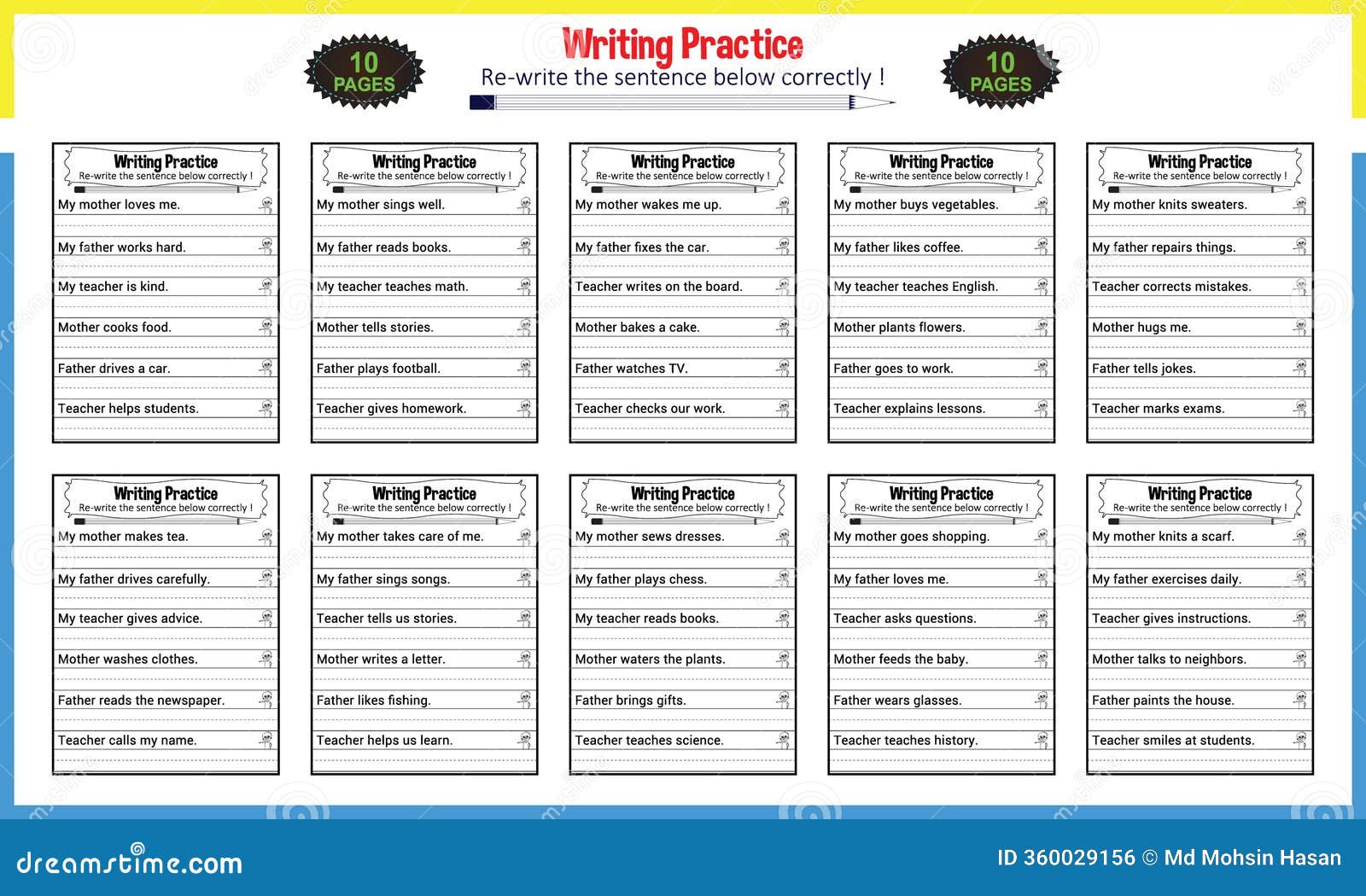 Learn Making Sentence for Children Worksheets Bundle Stock Illustration ...