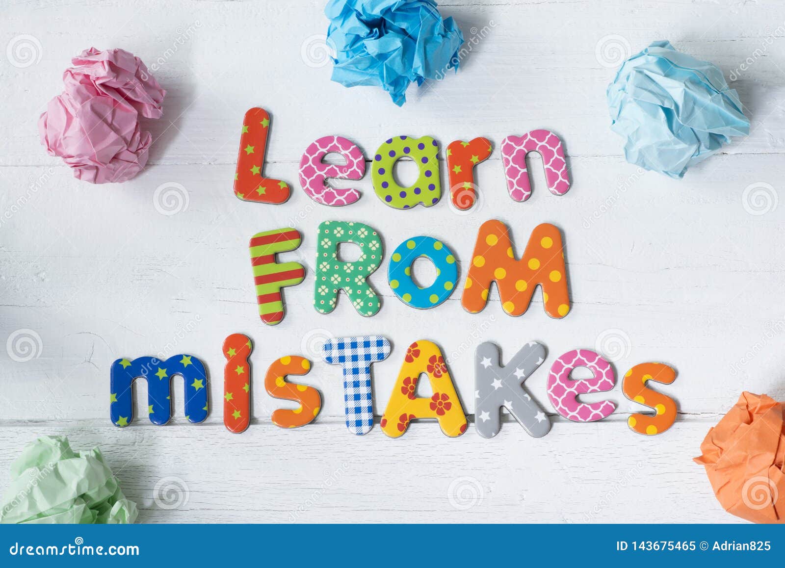 Learn from Mistakes with Crumpled Paper and Colourful Letters on White ...