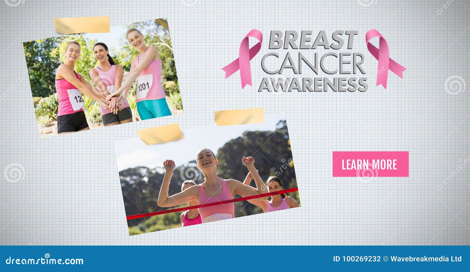 Learn More Button with Text on Breast Cancer Awareness Photo Collage ...