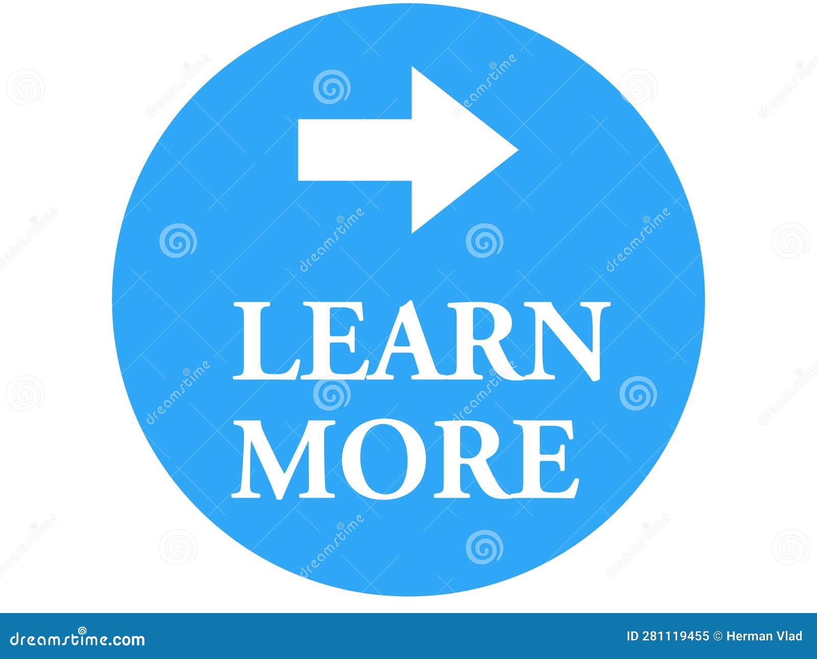 Learn More Text in a Blue Circle with Arrow. Illustration Stock ...