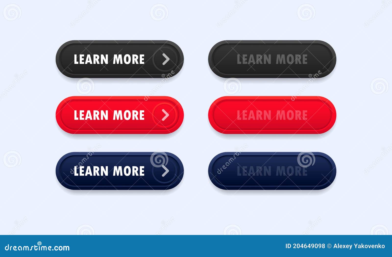 Learn More Web Site Button Set. Vector On Isolated White Background ...