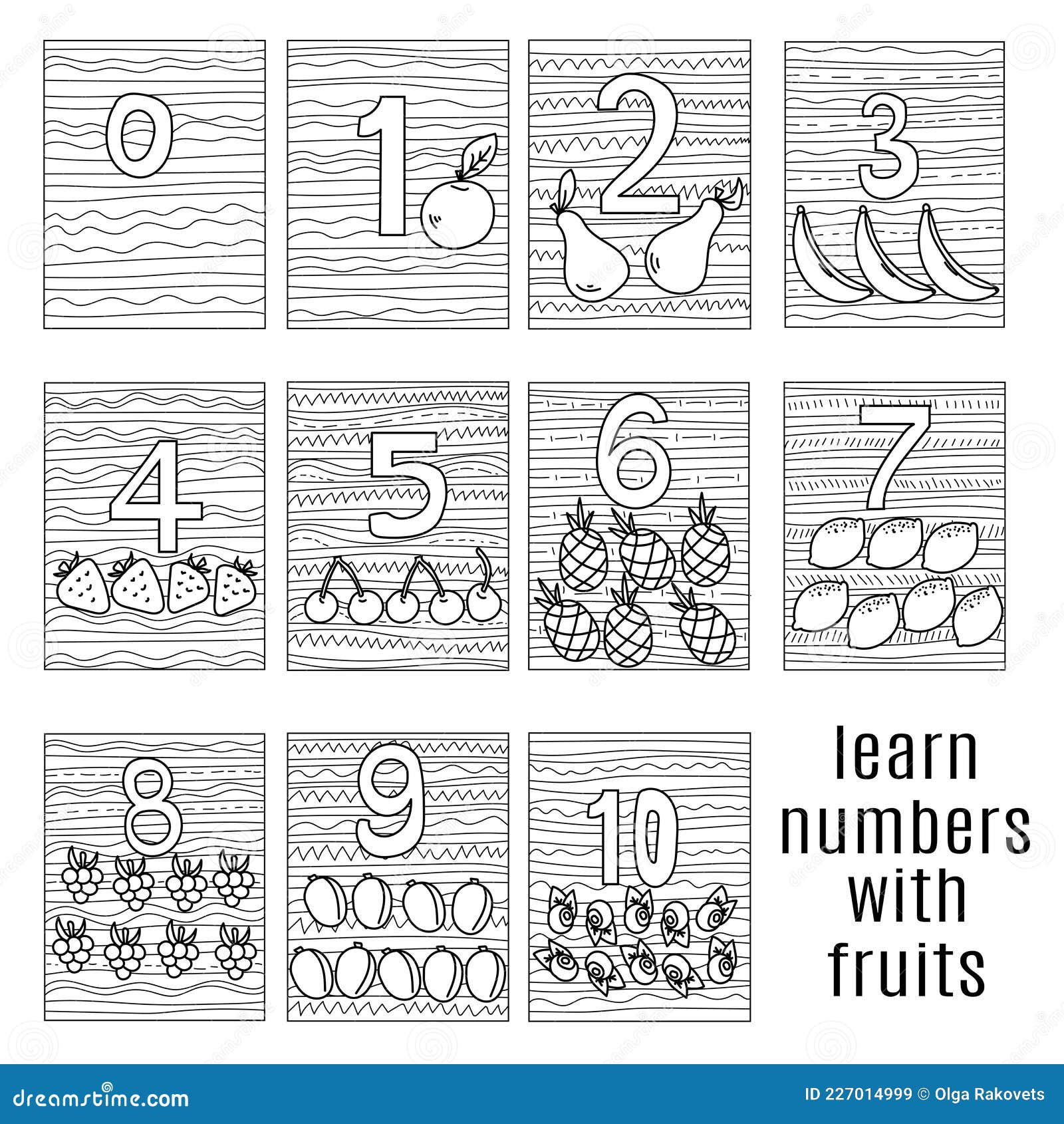Learn Numbers Using Fruits, a Set of Coloring Pages from Zero To Ten ...