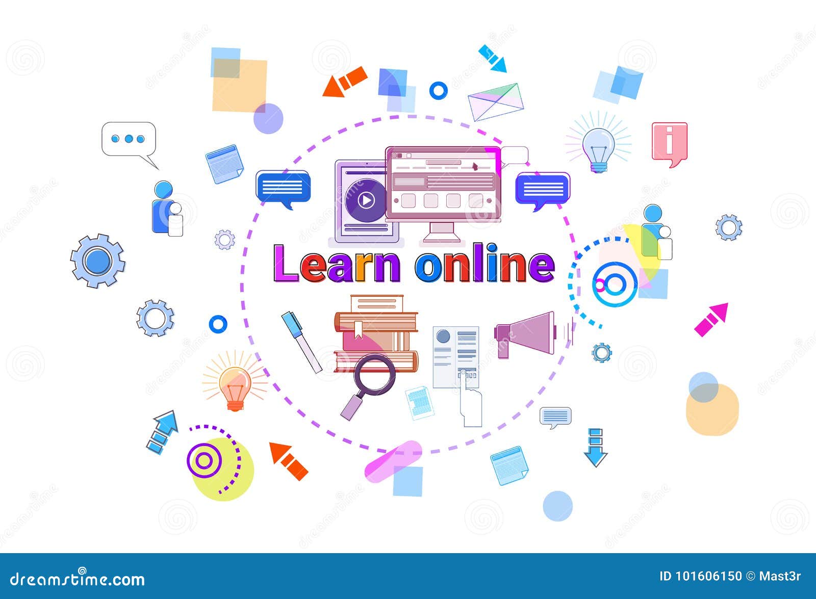 Learn Online Banner Internet Education Elearning Concept Stock Vector ...