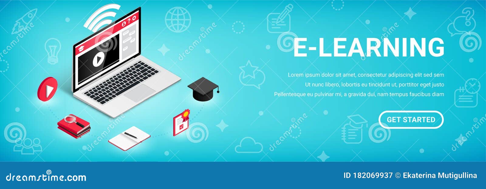 Learn Online Education Blue Banner Narrow Stock Vector - Illustration ...