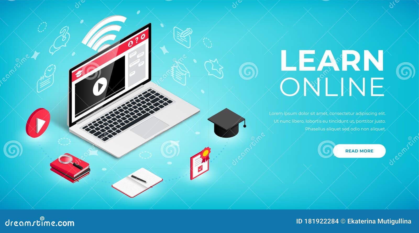 Learn Online Education Blue Banner Stock Vector - Illustration of ...