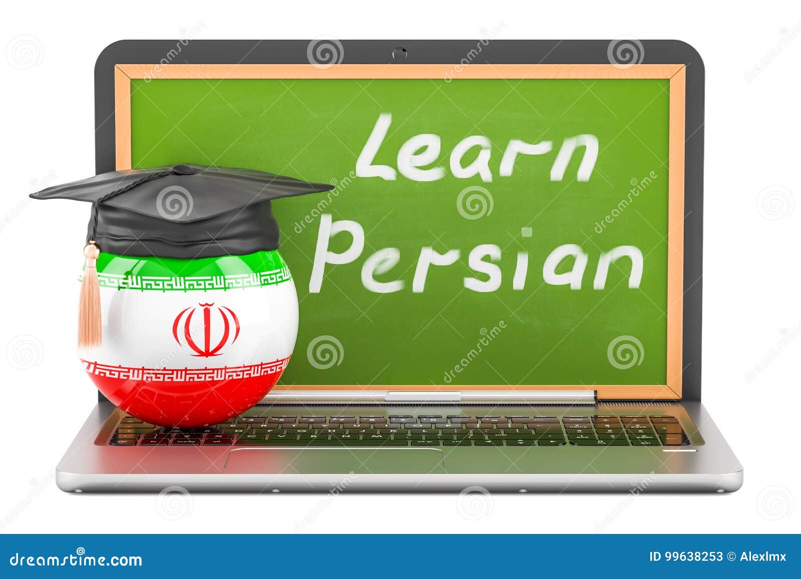 Learn Persian Concept with Laptop Blackboard, Graduation Cap and Stock ...