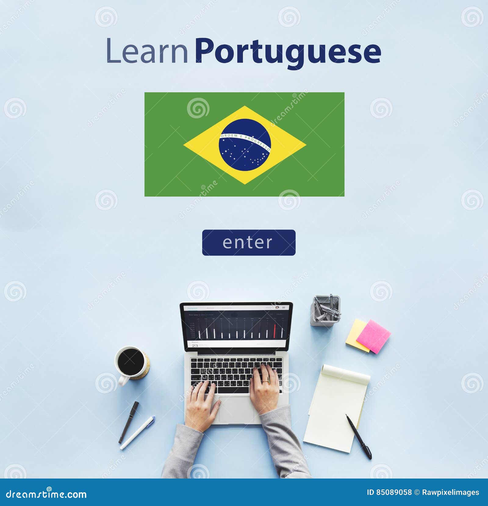 Learn Portuguese Language Online Education Concept Stock Photo - Image ...