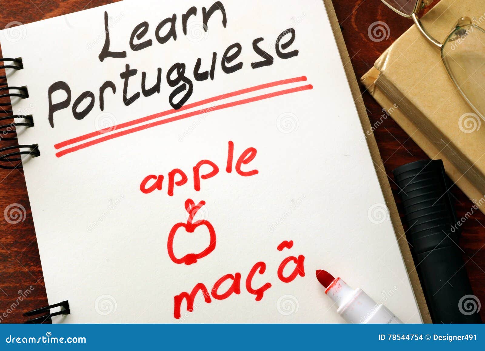Learn Portuguese Written in a Notepad. Stock Photo - Image of school ...
