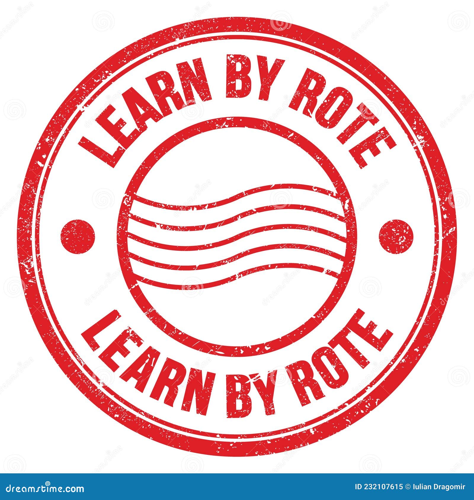 LEARN by ROTE Text Written on Red Round Postal Stamp Sign Stock ...
