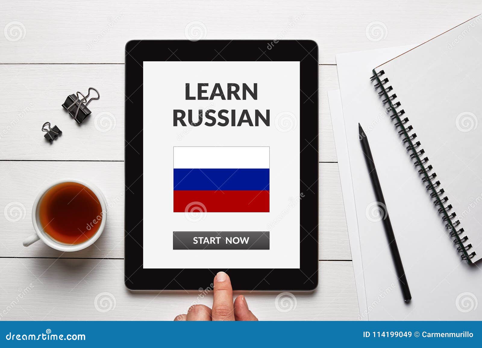 Learn Russian Concept on Tablet Screen with Office Objects Stock Image ...
