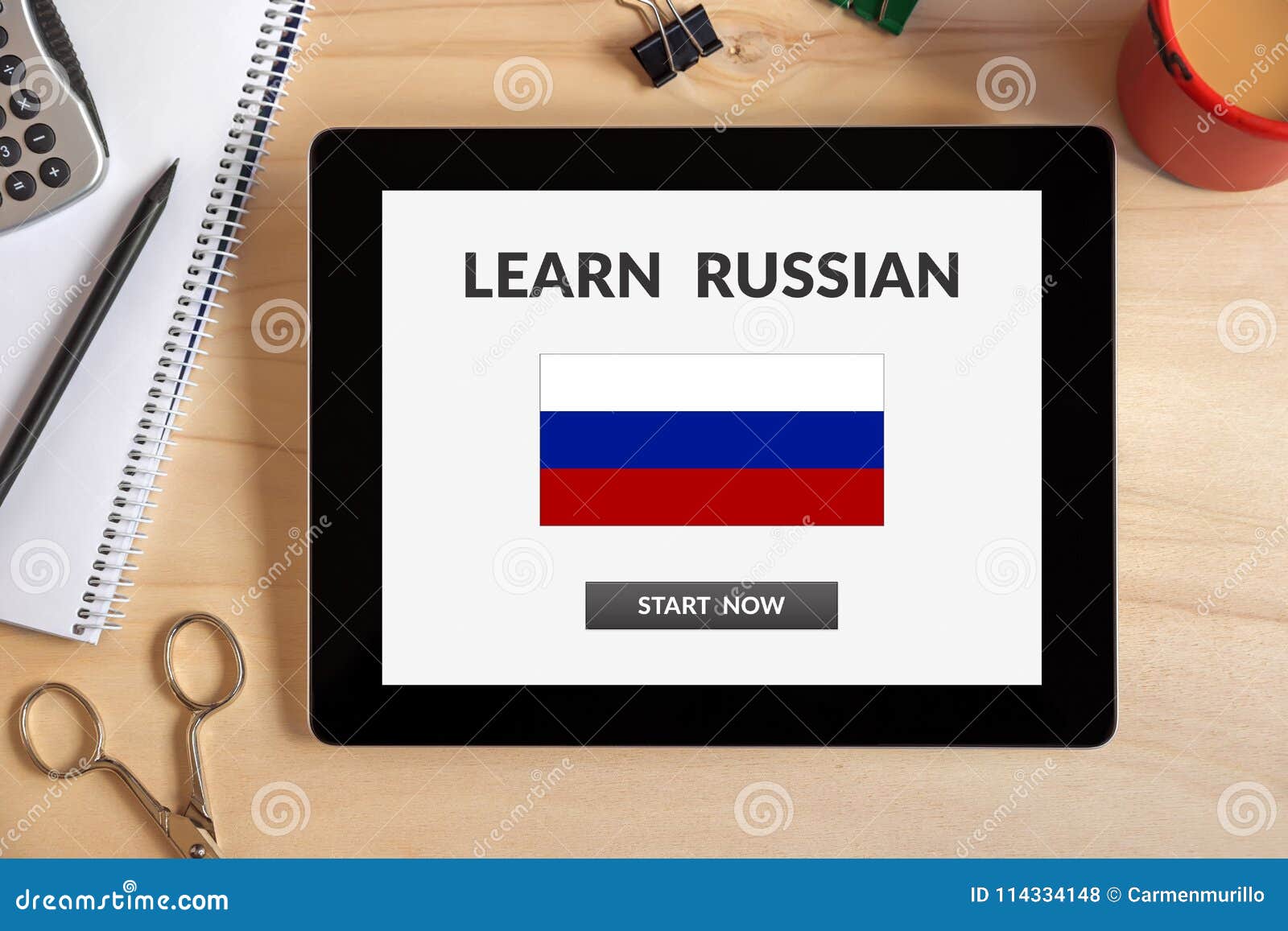 Learn Russian Concept on Tablet Screen with Office Objects Stock Photo ...