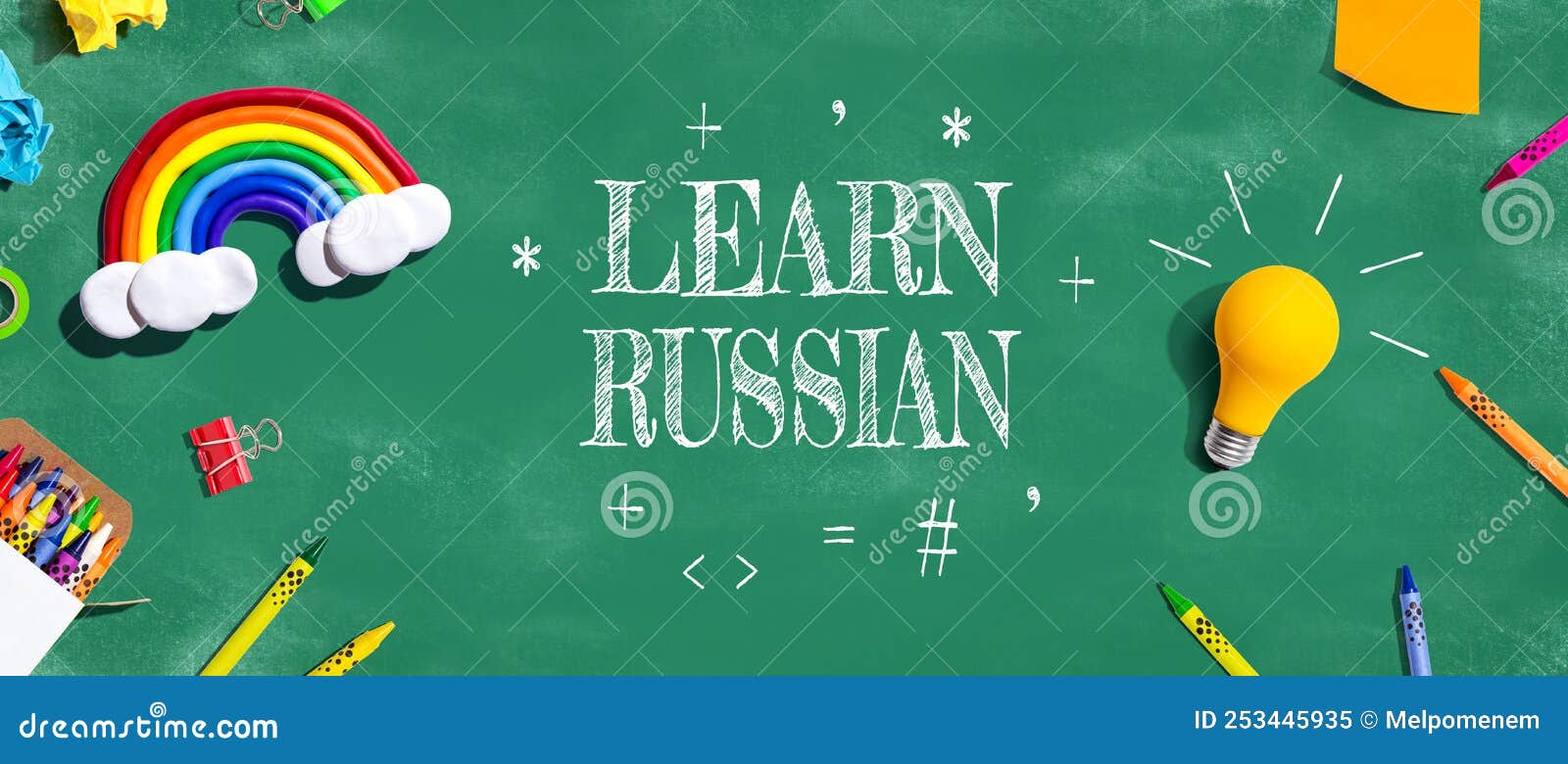 Learn Russian Theme with School Supplies - Flat Lay Stock Image - Image ...