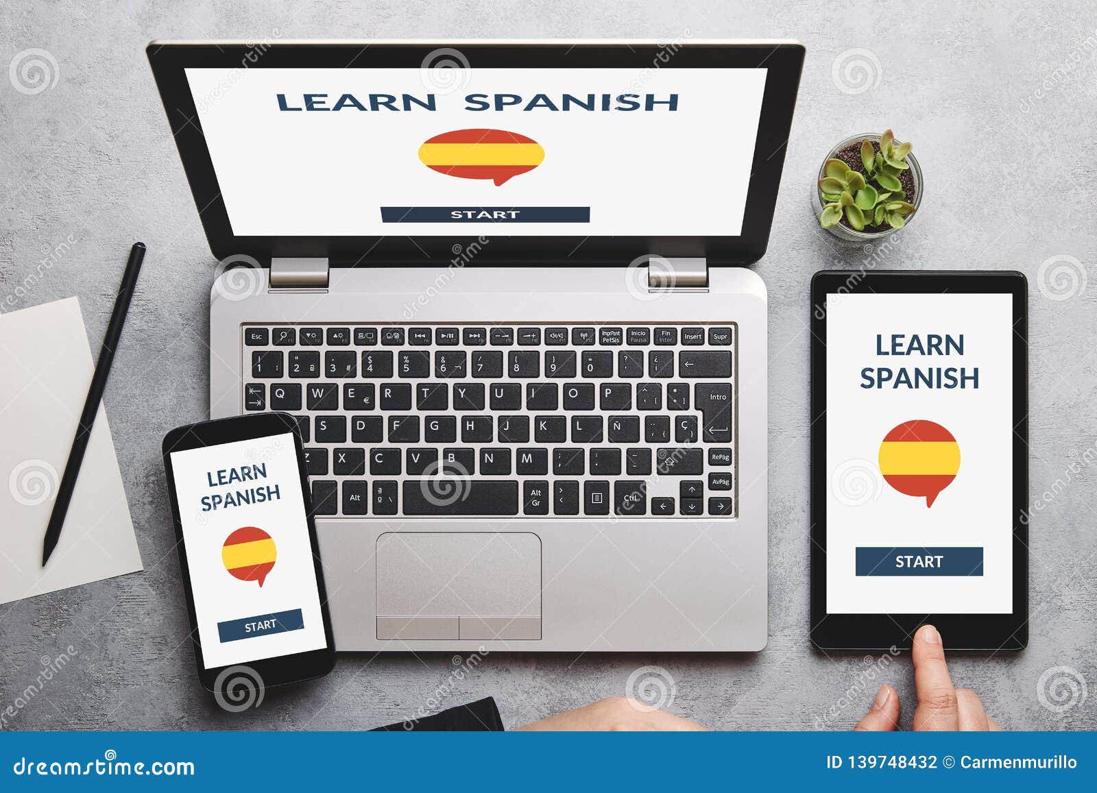 Learn Spanish Concept on Laptop, Tablet and Smartphone Screen Stock ...