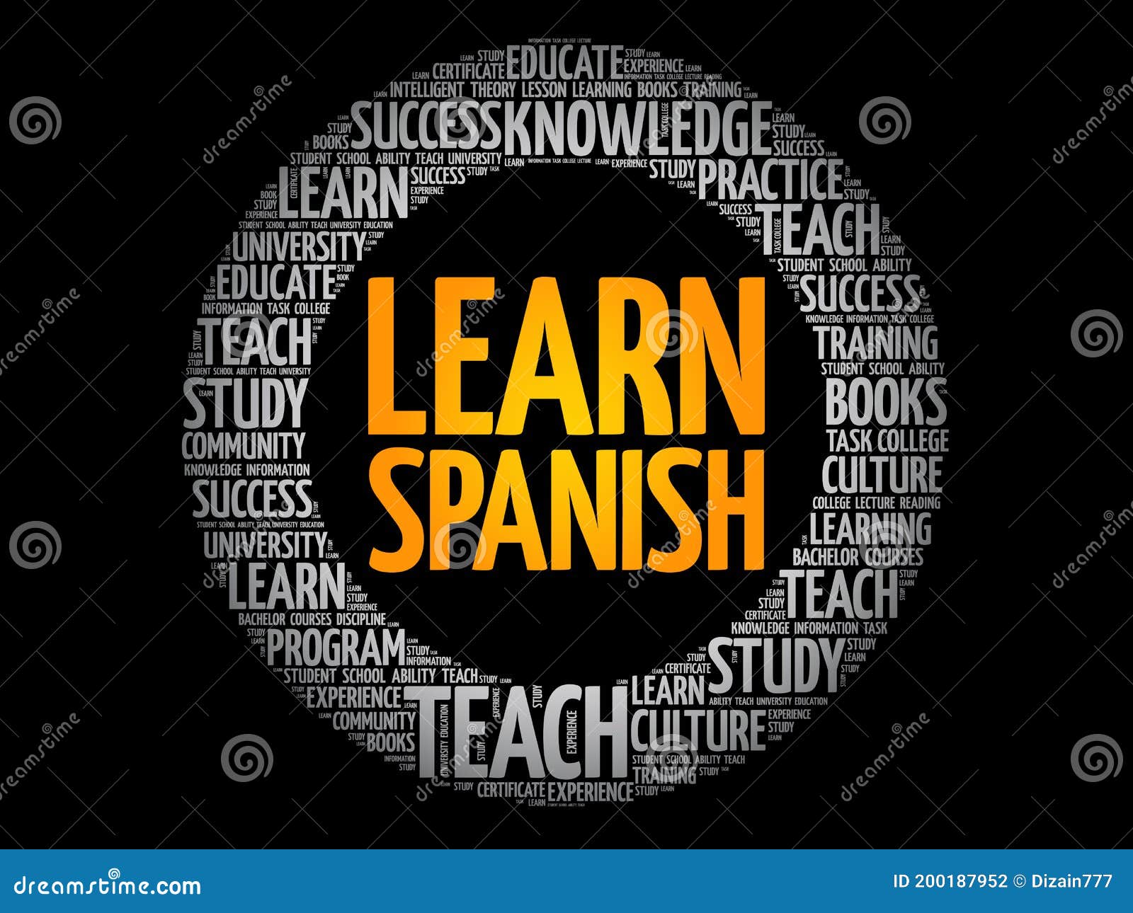 Learn Spanish word cloud stock illustration. Illustration of cloud ...