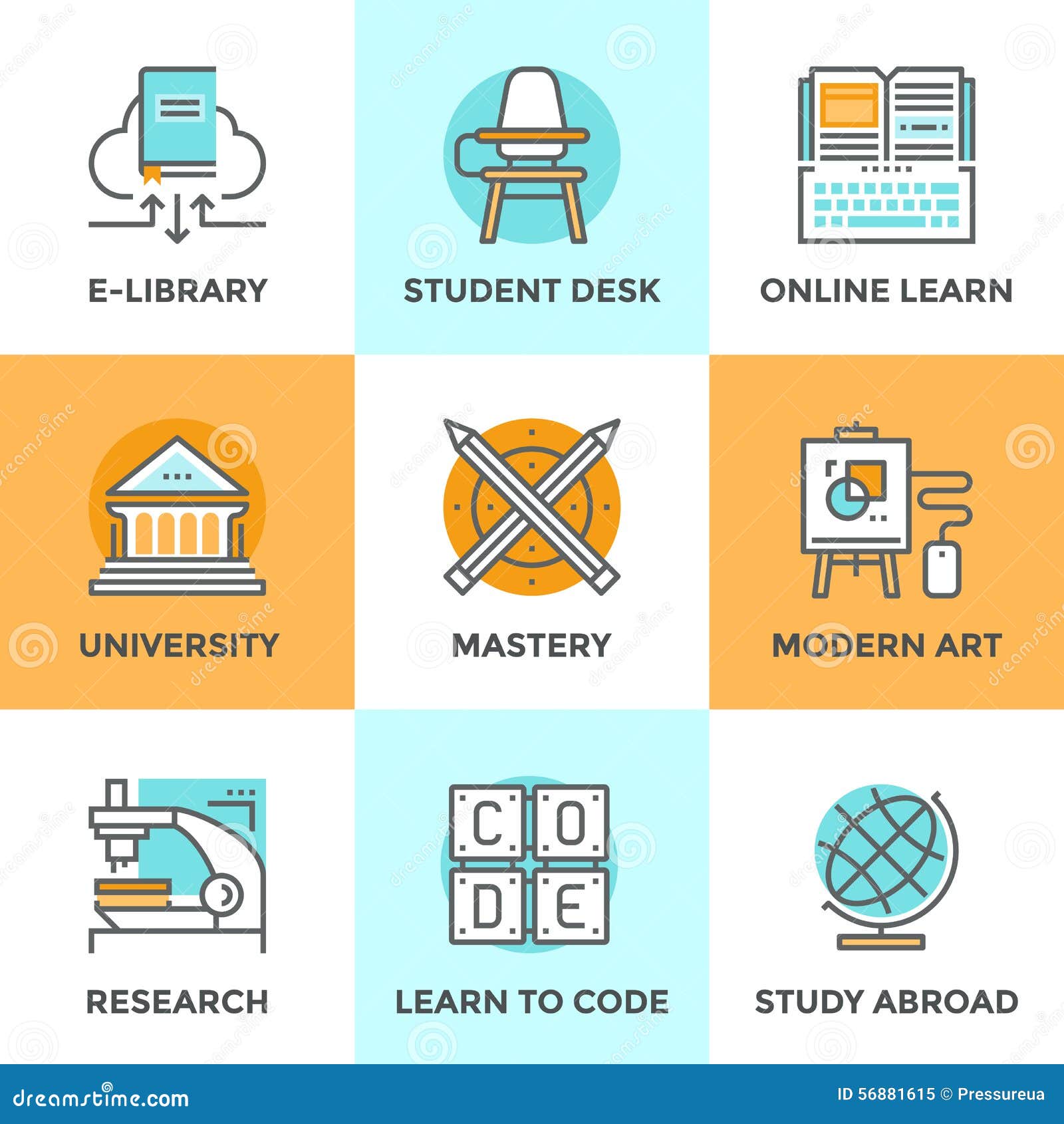 Learn and Study Line Icons Set Stock Vector - Illustration of internet ...