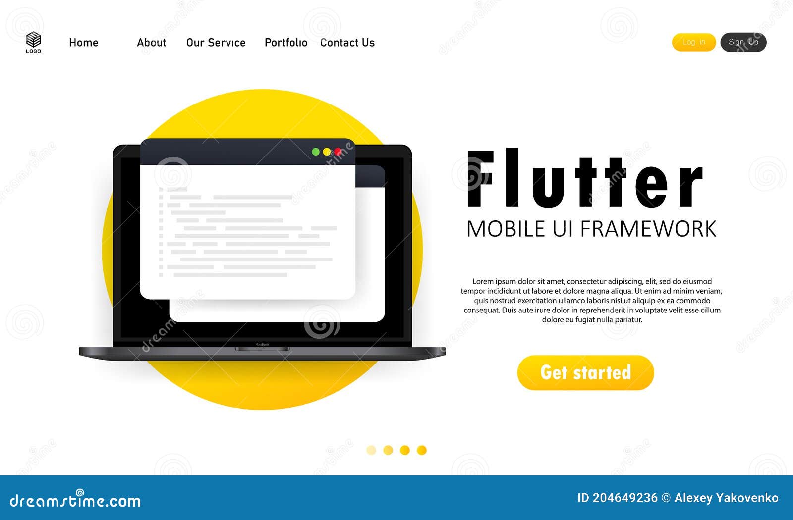 Flutter Ui Framework Dart Programming Language With Script Code On Laptop Screen Programming