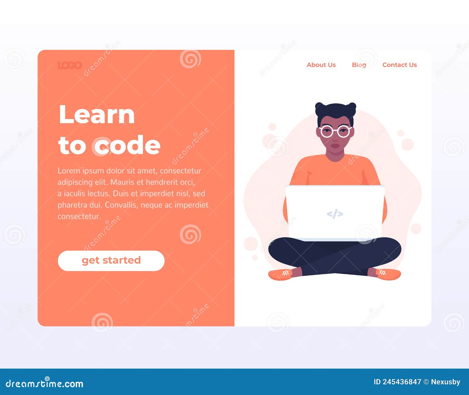 Learn To Code Web Page, Banner with Coding Girl Stock Vector ...