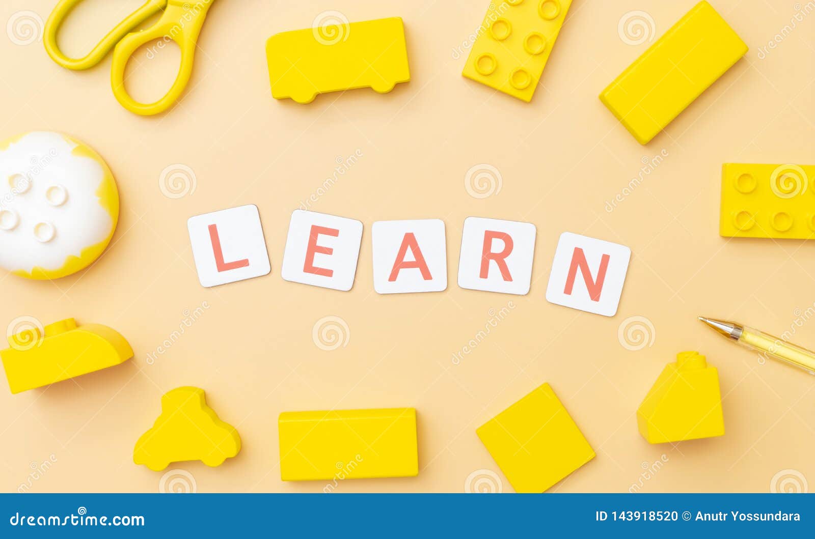 Learn with Toy Objects for Child Education Concept on Yellow Stock ...