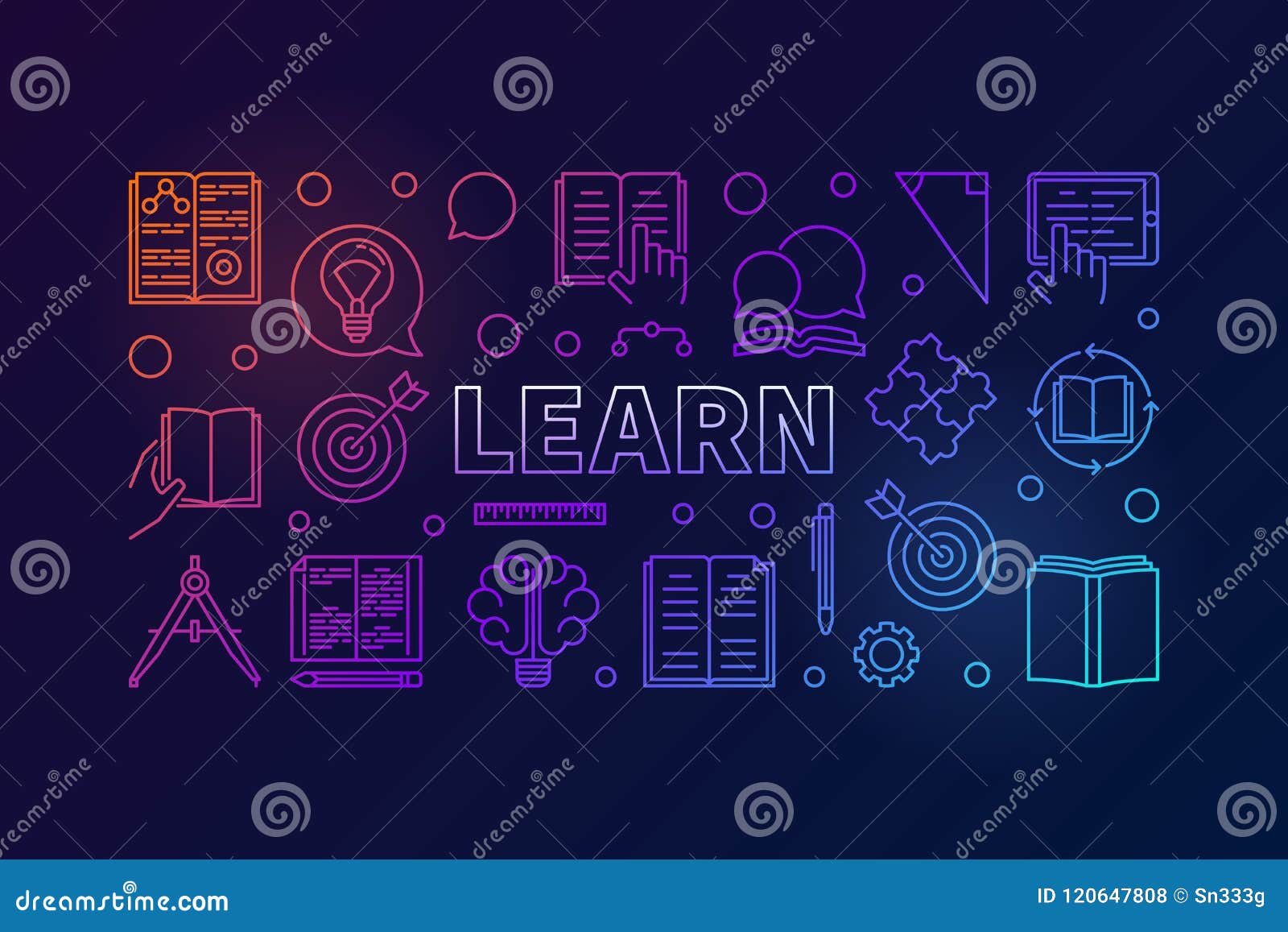 Learn Vector Colored Education Horizontal Illustration Stock Vector ...