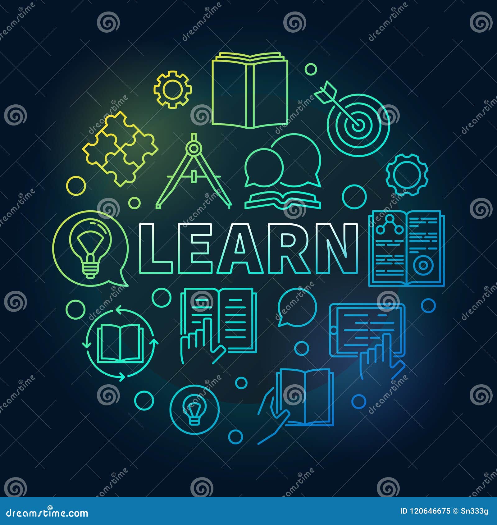 Learn Vector Round Concept Colored Illustration in Line Style Stock ...