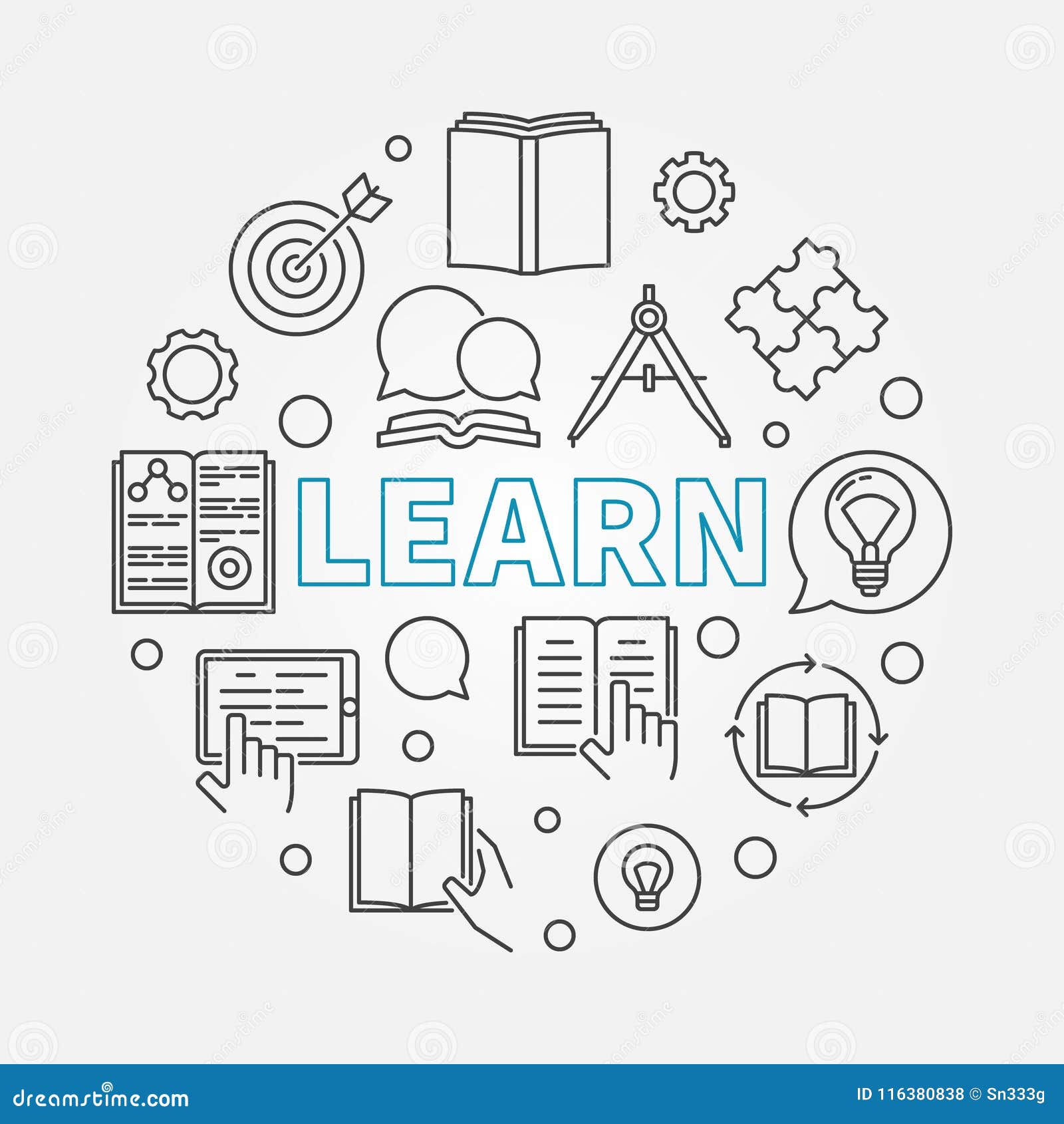 Learn Vector Round Illustration in Thin Line Style Stock Vector ...