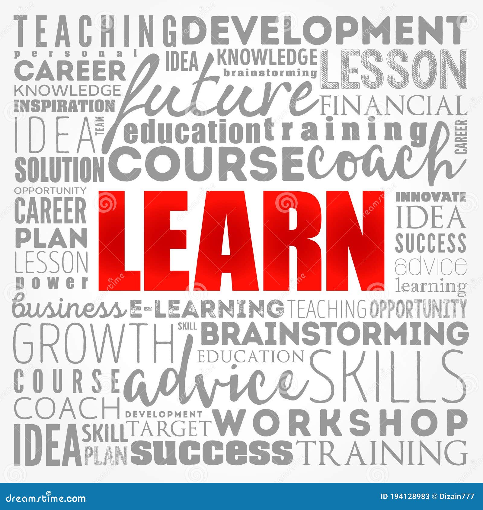 LEARN Word Cloud Collage, Education Concept Background Stock ...