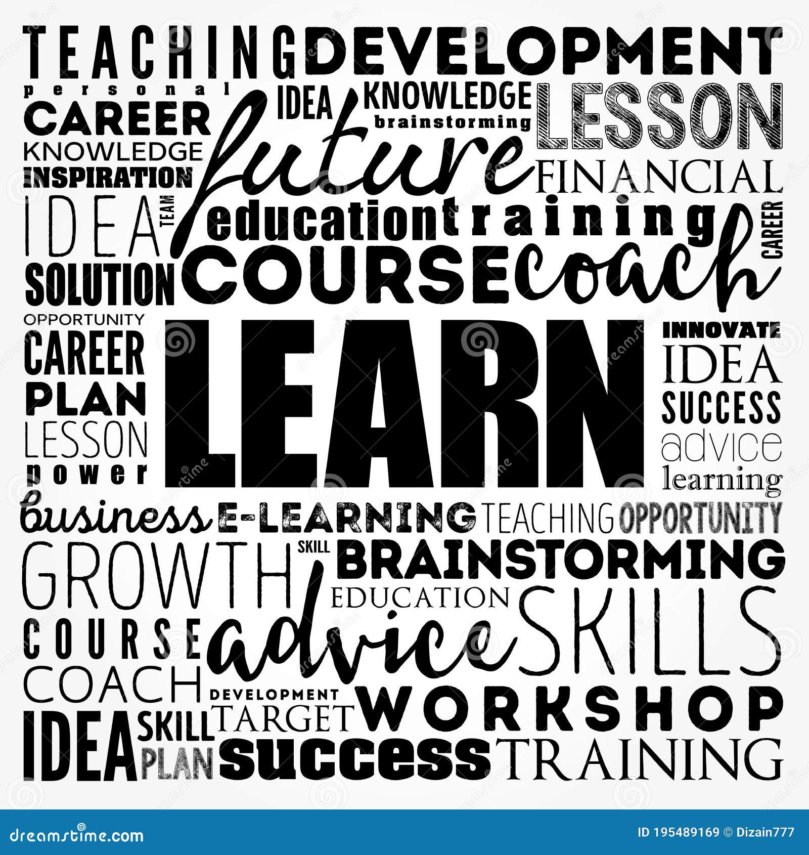 LEARN Word Cloud Collage, Education Concept Background Stock ...