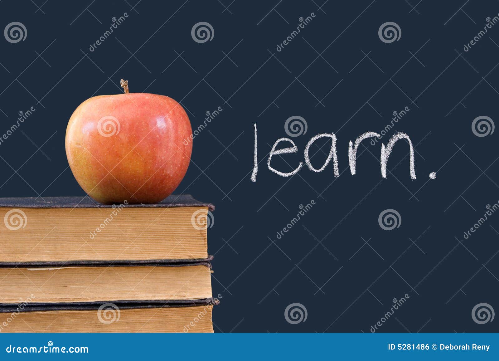 Learn Written on Blackboard with Apple and Books Stock Photo - Image of ...