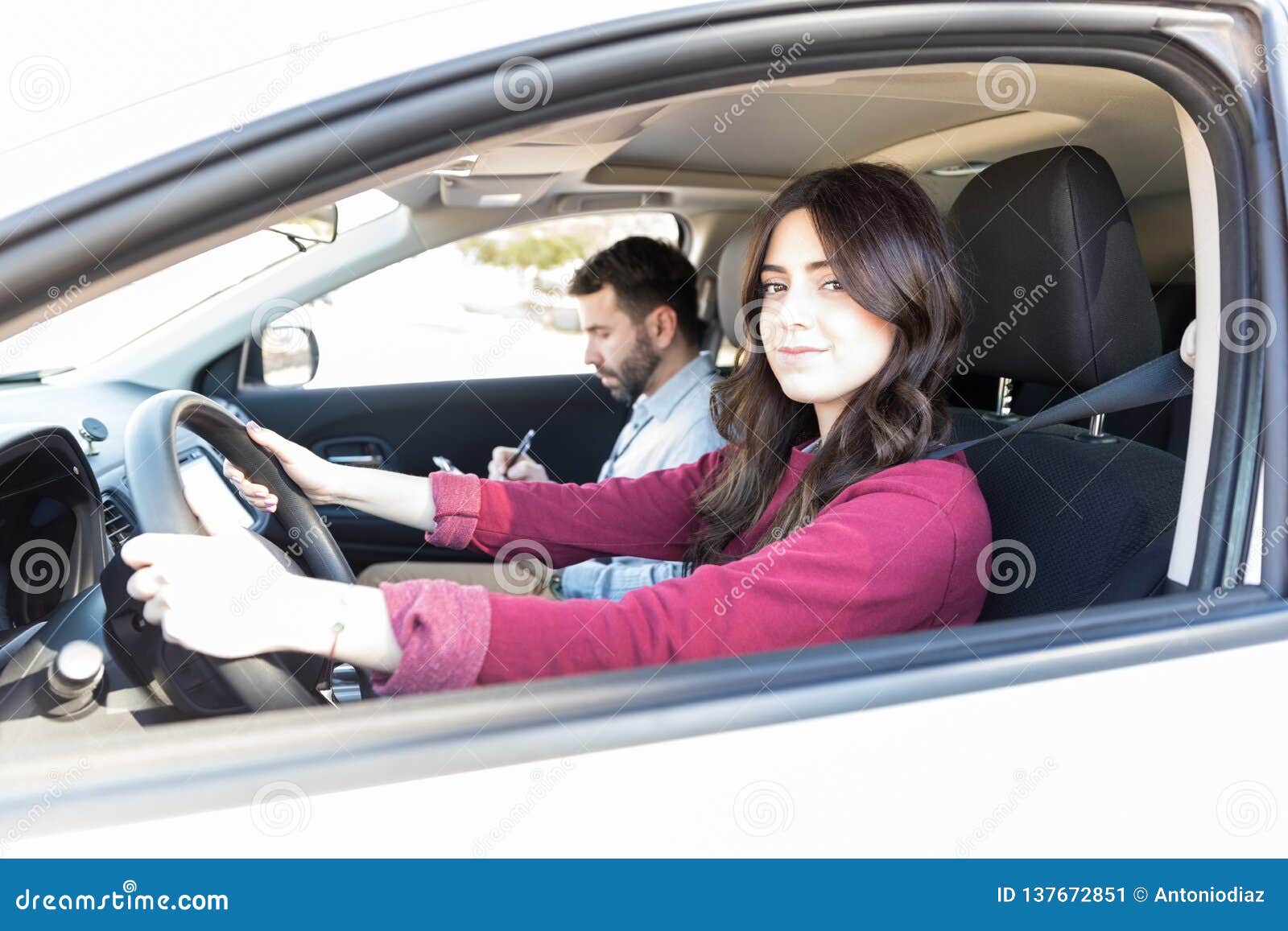 Learner Controlling Car by Steering Wheel Stock Image - Image of school ...