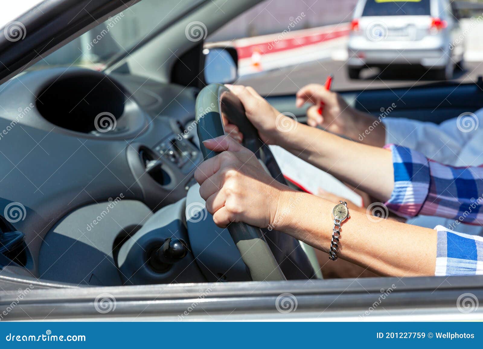 Learner Driver Student Learning To Drive a Car with Instructor Stock ...