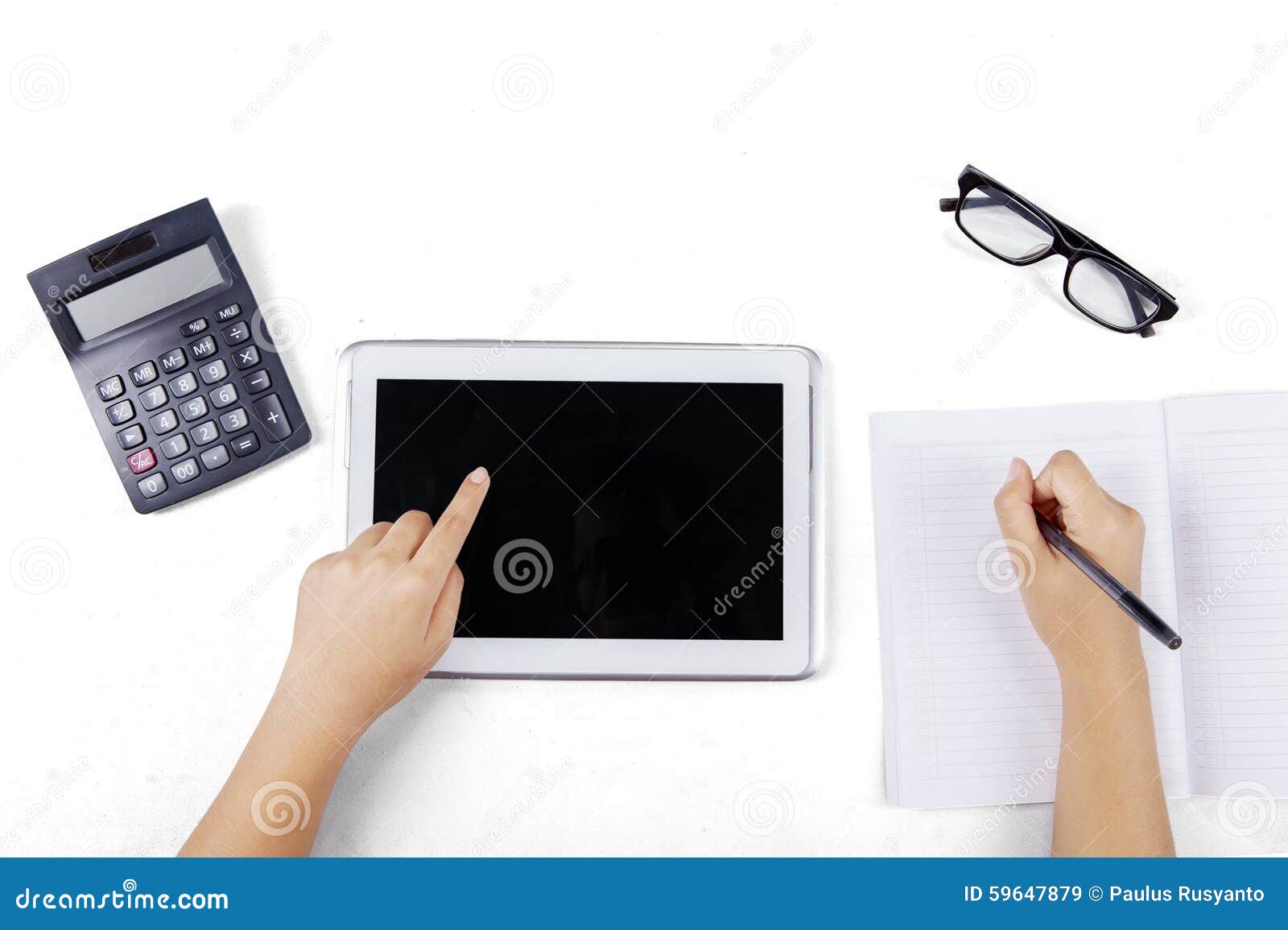 Learner Hand Touching Tablet Screen Stock Image - Image of female ...